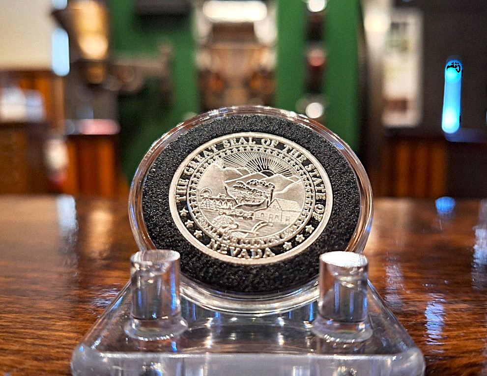 Coin Press No. 1 minting Nevada State Seal medallion in February ...
