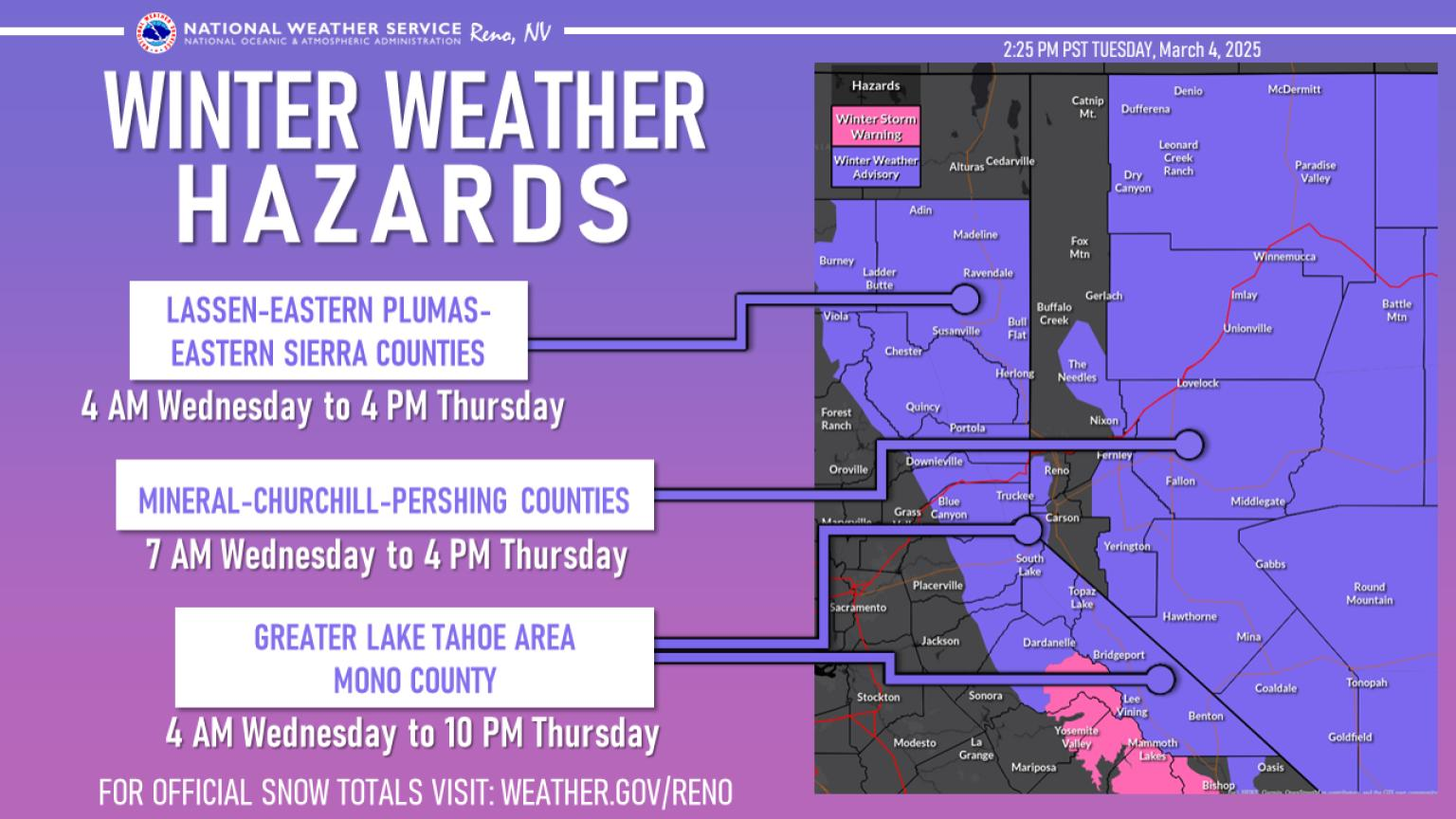 Carson City area weather: Valley rain, Sierra snow Wednesday and ...