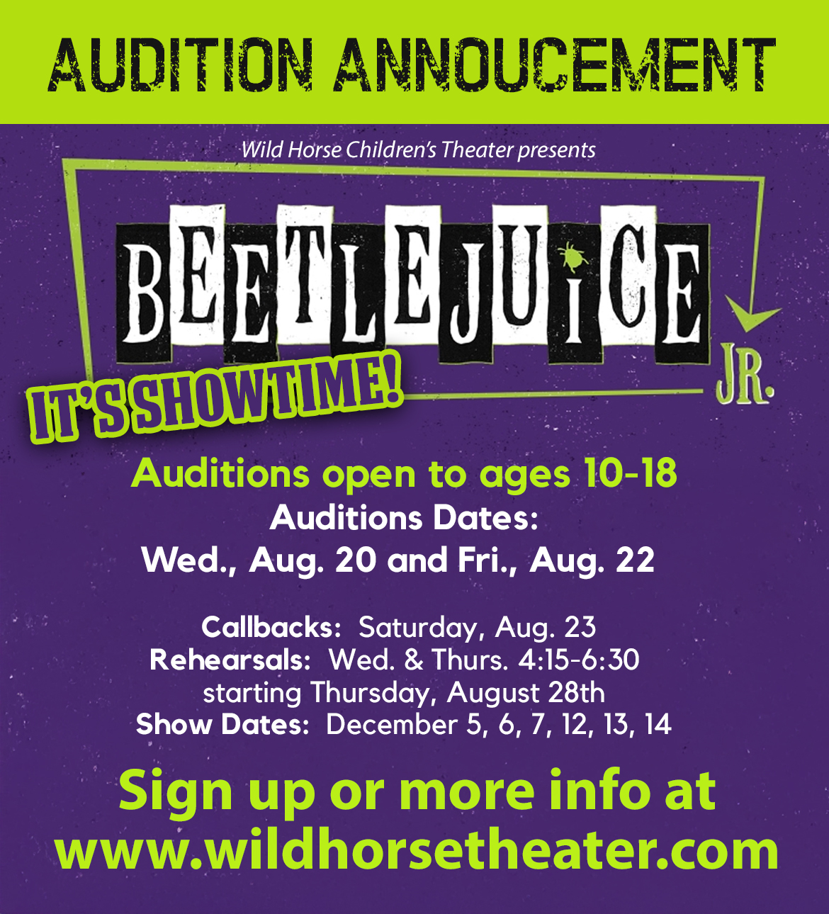 It's showtime: Registration for Beetlejuice, Jr. auditions now open ...