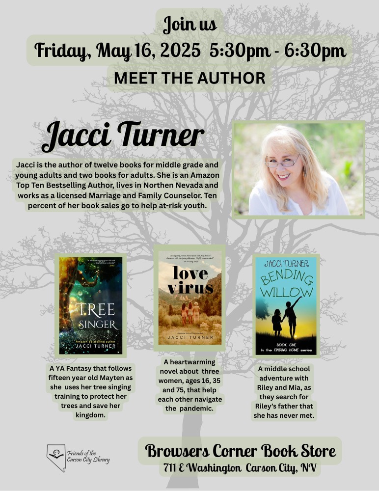 Meet award winning author Jacci Turner this Friday at Browsers Corner Book Store in Carson City ...