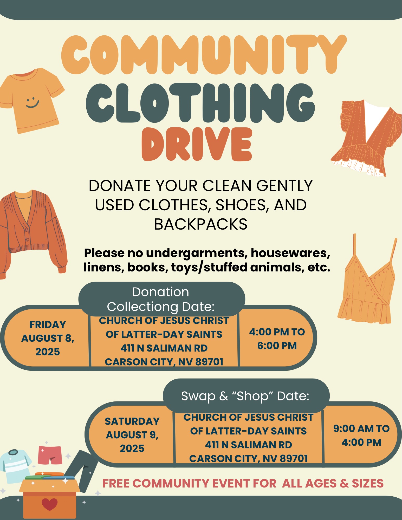 Free Community Clothing Drive and FREE Shopping - Carson Now