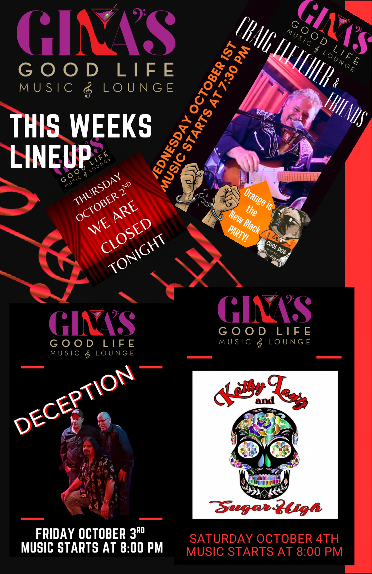 Gina’s Good Life Music & Lounge Weekly Line Up October 1st through the ...