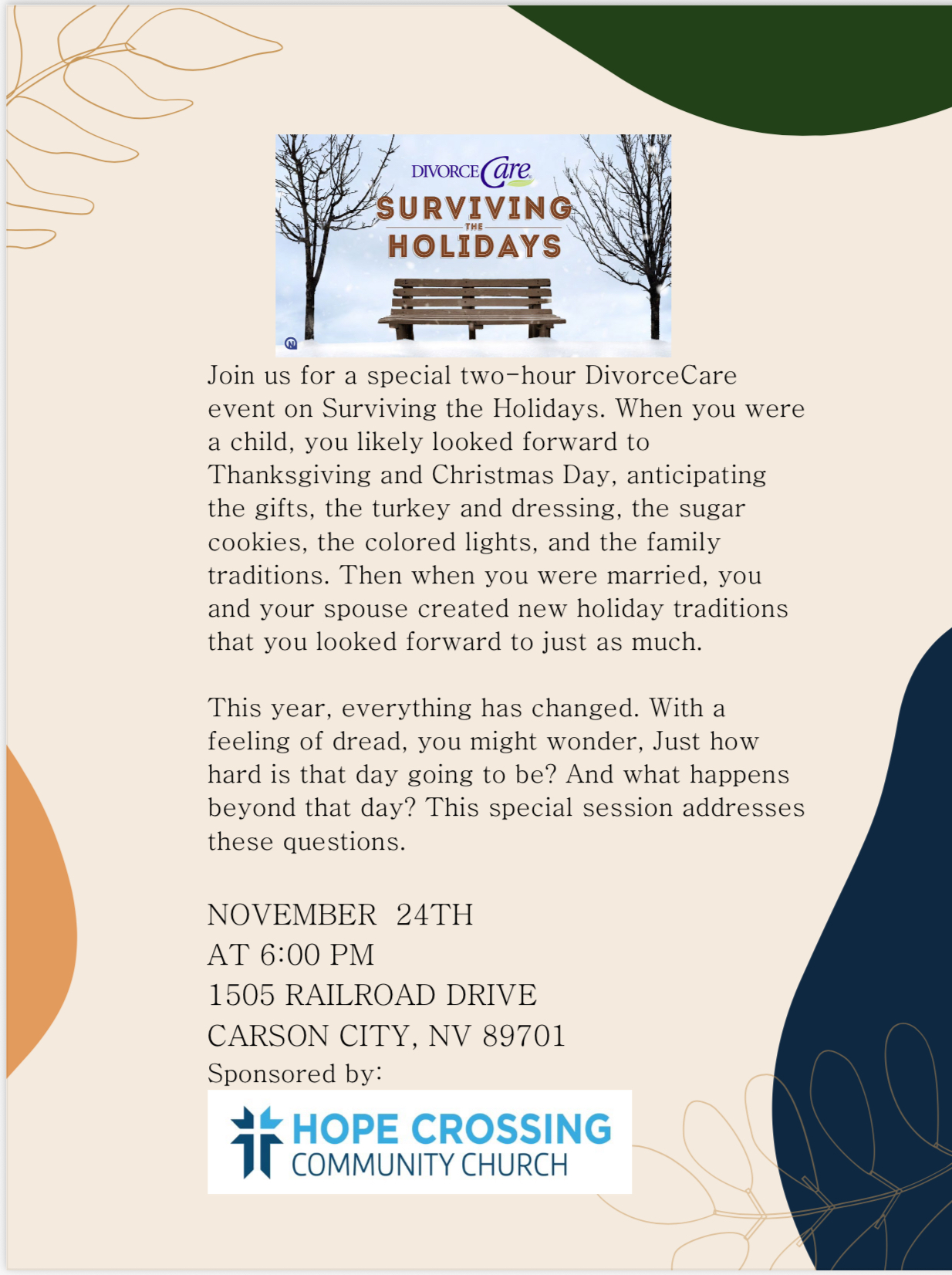 Surviving the Holidays - Divorce Care |Hope Crossing Community - Carson Now