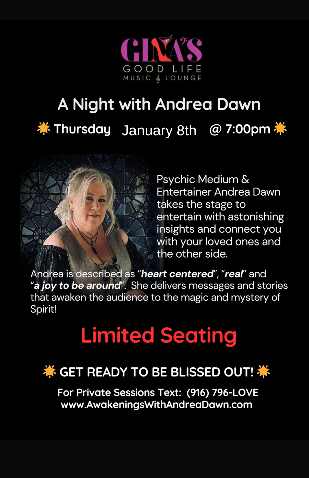 A Night with Psychic Medium Andrea Dawn | Gina’s Good Life Music ...