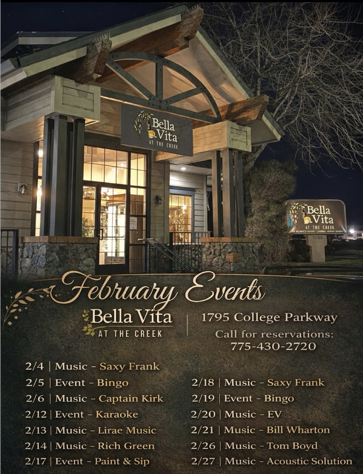 February Events at Bella Vita at The Creek - Carson Now