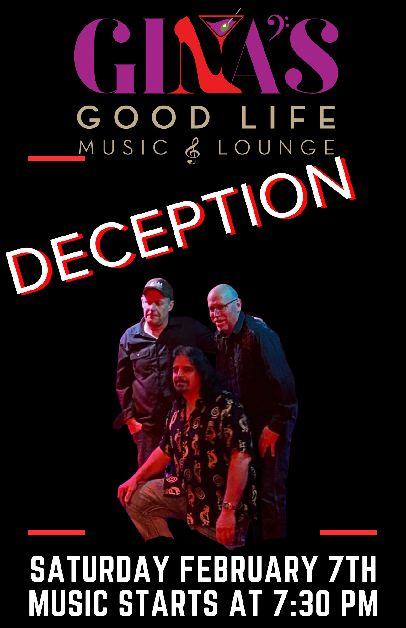 DECEPTION plays Saturday Night at Gina’s Good Life Music & Lounge ...